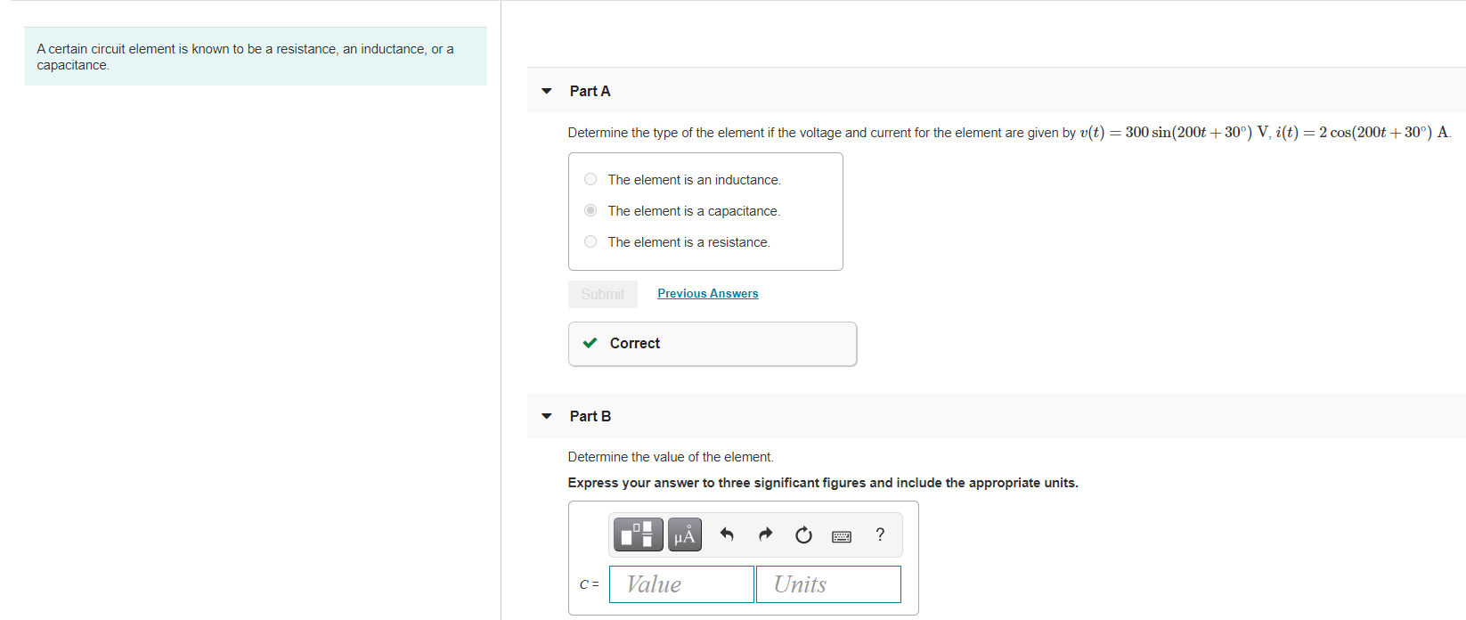 Solved A certain circuit element is known to be a | Chegg.com