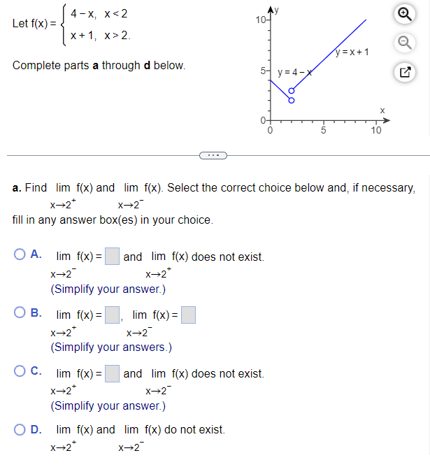Solved Let f(x)={4−x,x+1,x 2 Complete parts a through d | Chegg.com