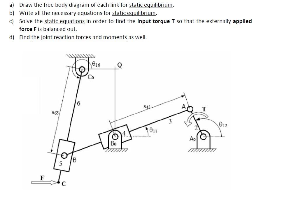 Solved a) Draw the free body diagram of each link for static | Chegg.com