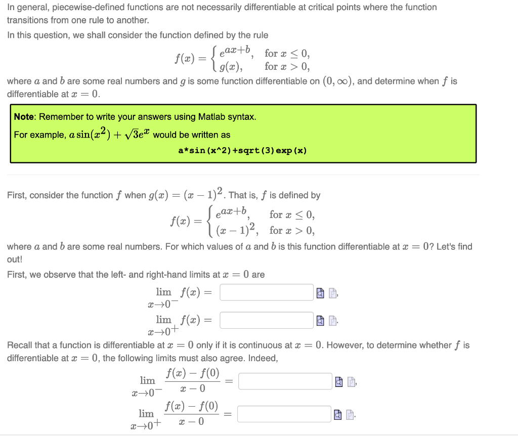 Solved In general, piecewise-defined functions are not | Chegg.com