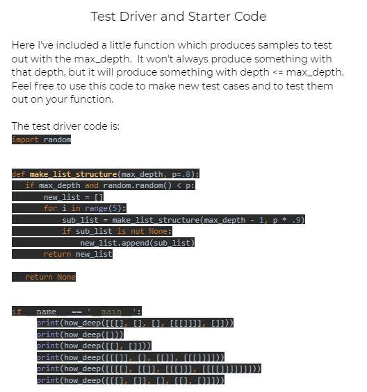 Solved Problem 2 - How Deep is the List? Write a recursive | Chegg.com