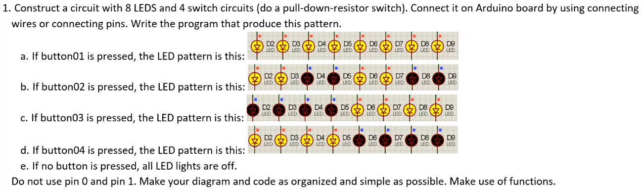 1. Construct a circuit with 8 LEDS and 4 switch | Chegg.com