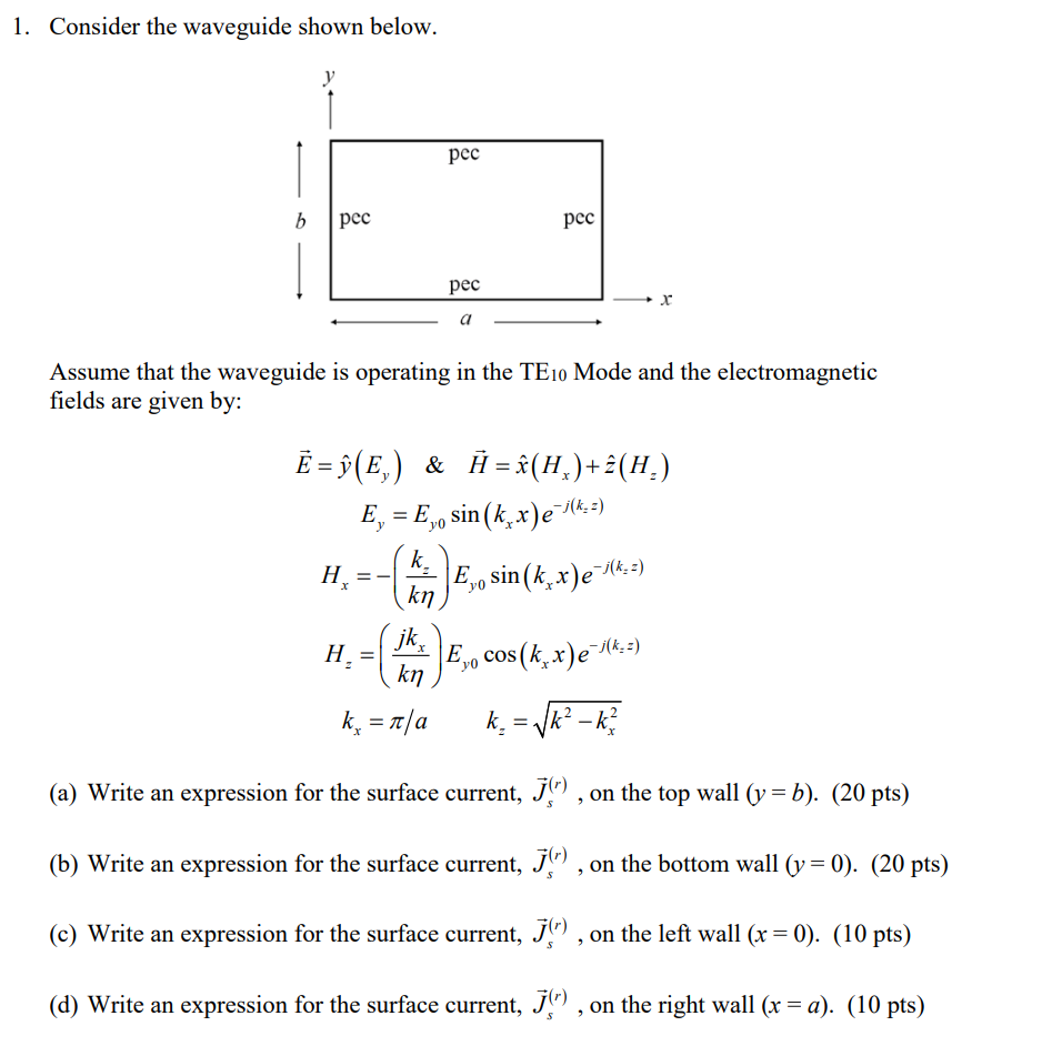 Solved Consider the waveguide shown below 1. у рес рес рес | Chegg.com