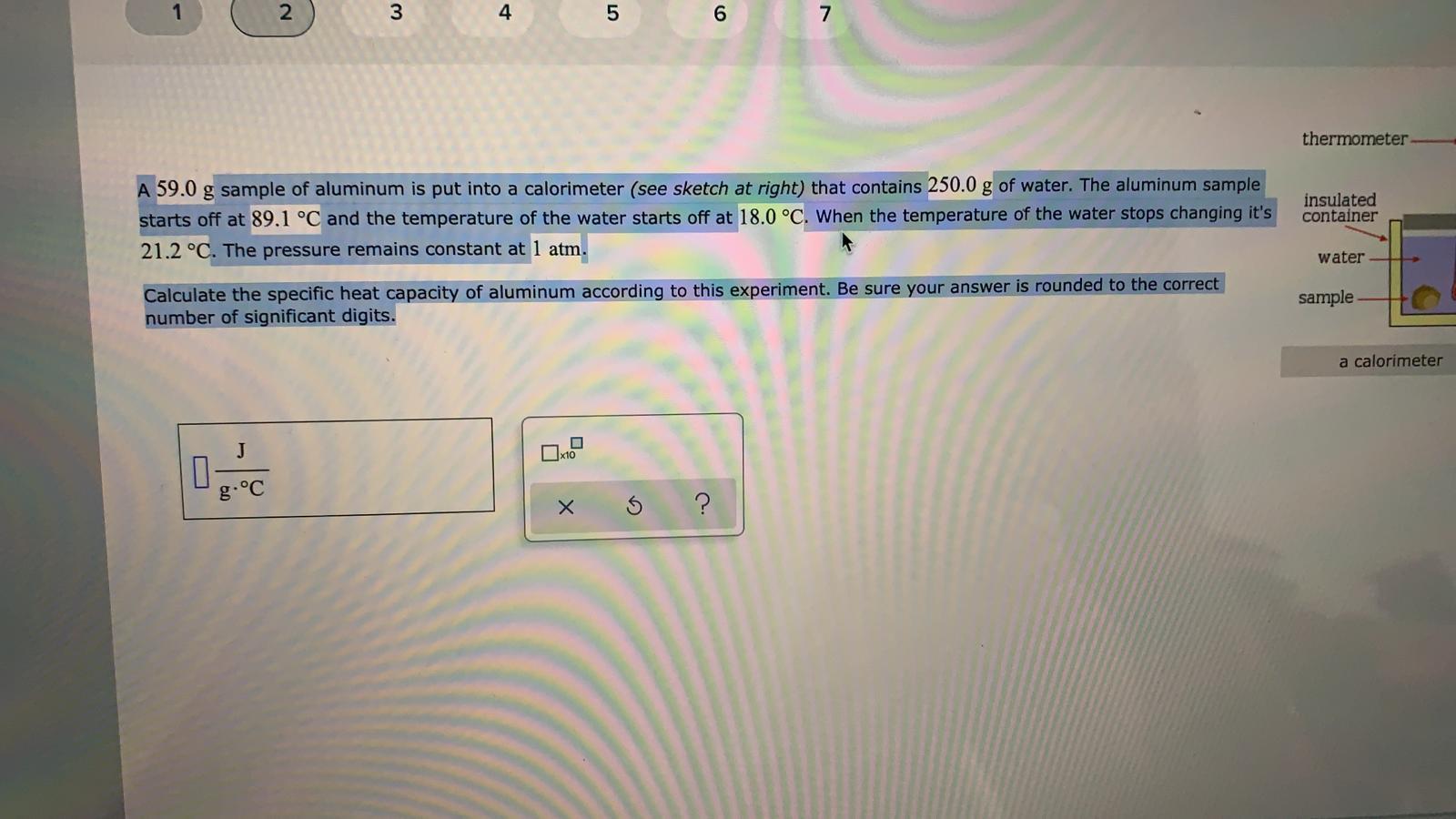 Solved 1 2 3 4 5 6 7 thermometer A 59.0 g sample of aluminum | Chegg.com