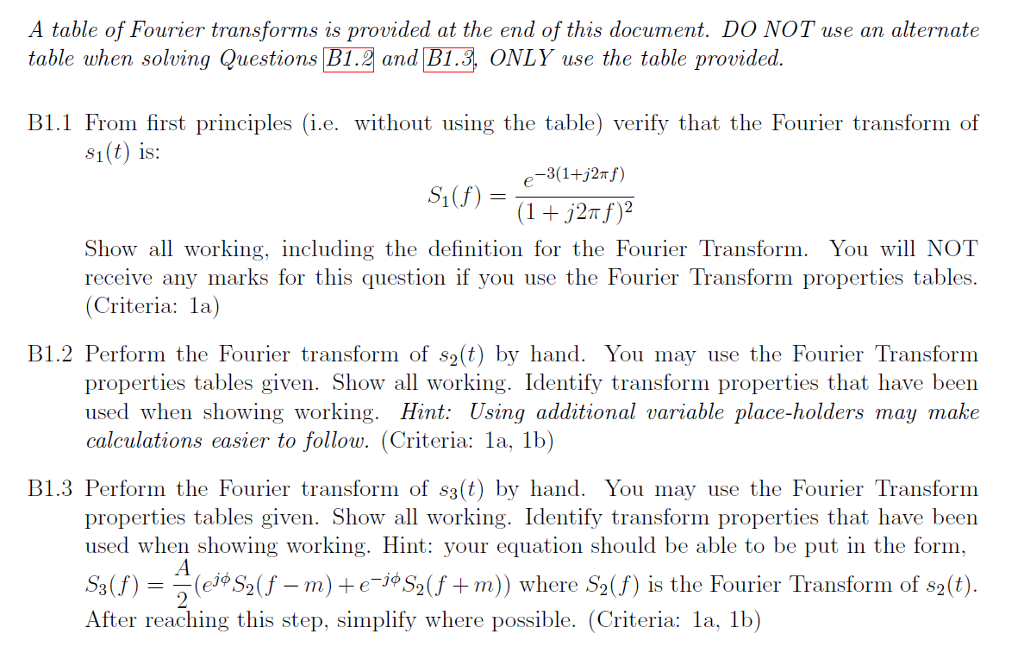 Solved A table of Fourier transforms is provided at the end | Chegg.com