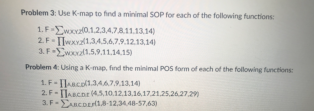 Solved Problem 3: Use K-map to find a minimal SOP for each | Chegg.com