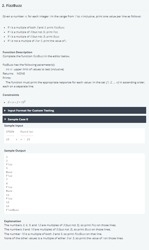 Solved FizzBuzz\\nGiven a number n, for each integer i in | Chegg.com Solved FizzBuzz\\nGiven a number n, for each integer i in | Chegg.com