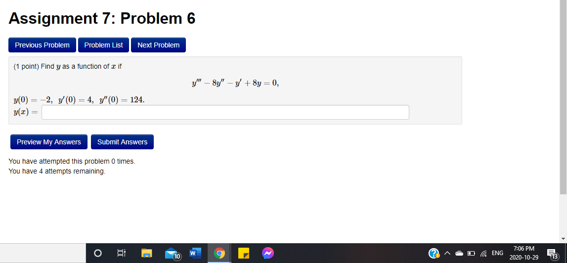 Solved Assignment 7 Problem 6 Previous Problem Problem List