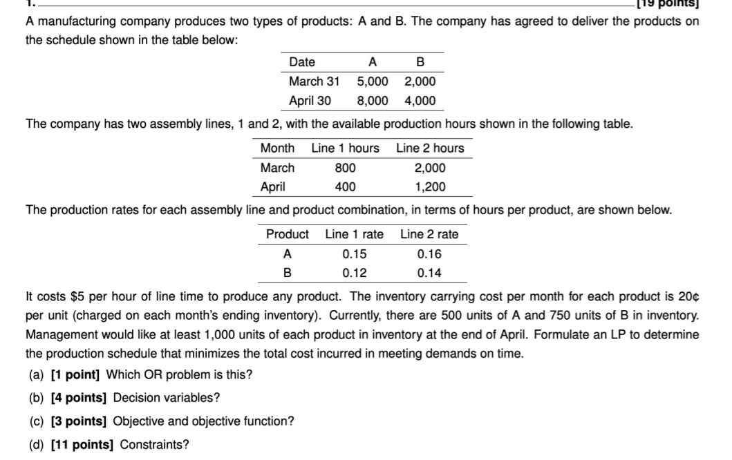 Solved (19 points) A manufacturing company produces two | Chegg.com