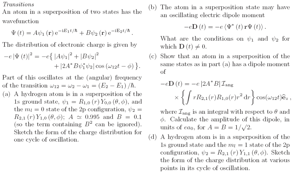 Solved = a Transitions An atom in a superposition of two | Chegg.com