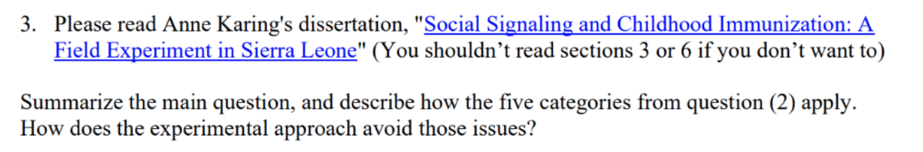 3. Please read Anne Karing's dissertation, "Social | Chegg.com