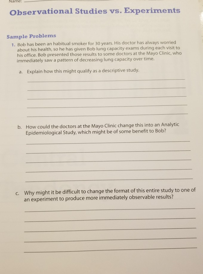 Solved Namé: Observational Studies vs. Experiments Sample | Chegg.com