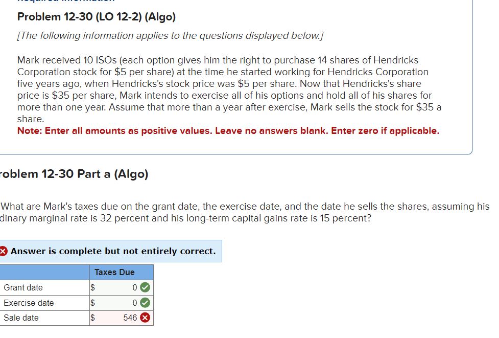 Solved Problem 12-30 (LO 12-2) (Algo) [The following | Chegg.com