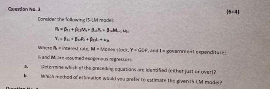 Solved Consider the following is-LM model: (6+4) | Chegg.com