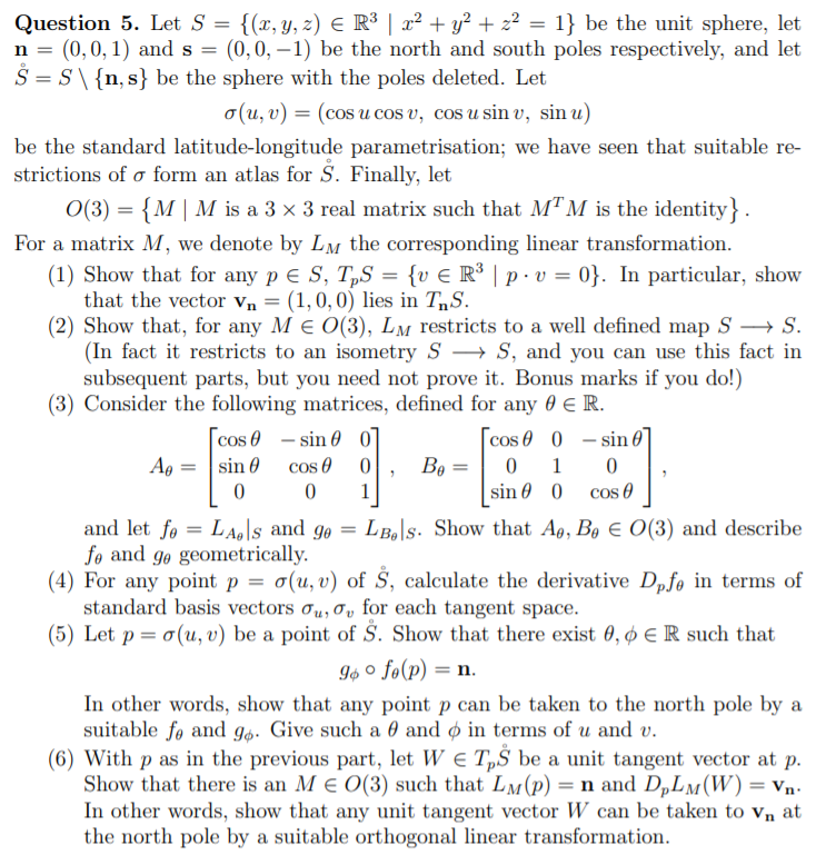 Solved Question 5. Let S = {(x, y, z) € R3 | x2 + y2 + z2 = | Chegg.com