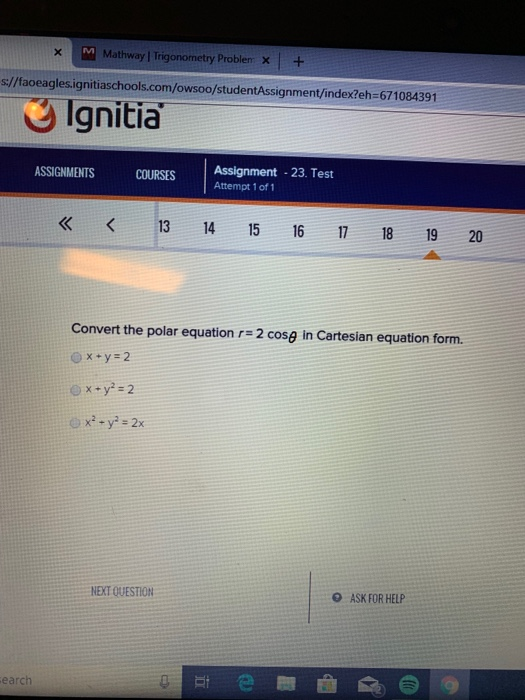 Solved Mathway Trigonometry Problen X+ | Chegg.com