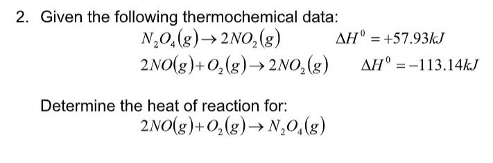 Solved 2. Given the following thermochemical data: N204(8)→ | Chegg.com