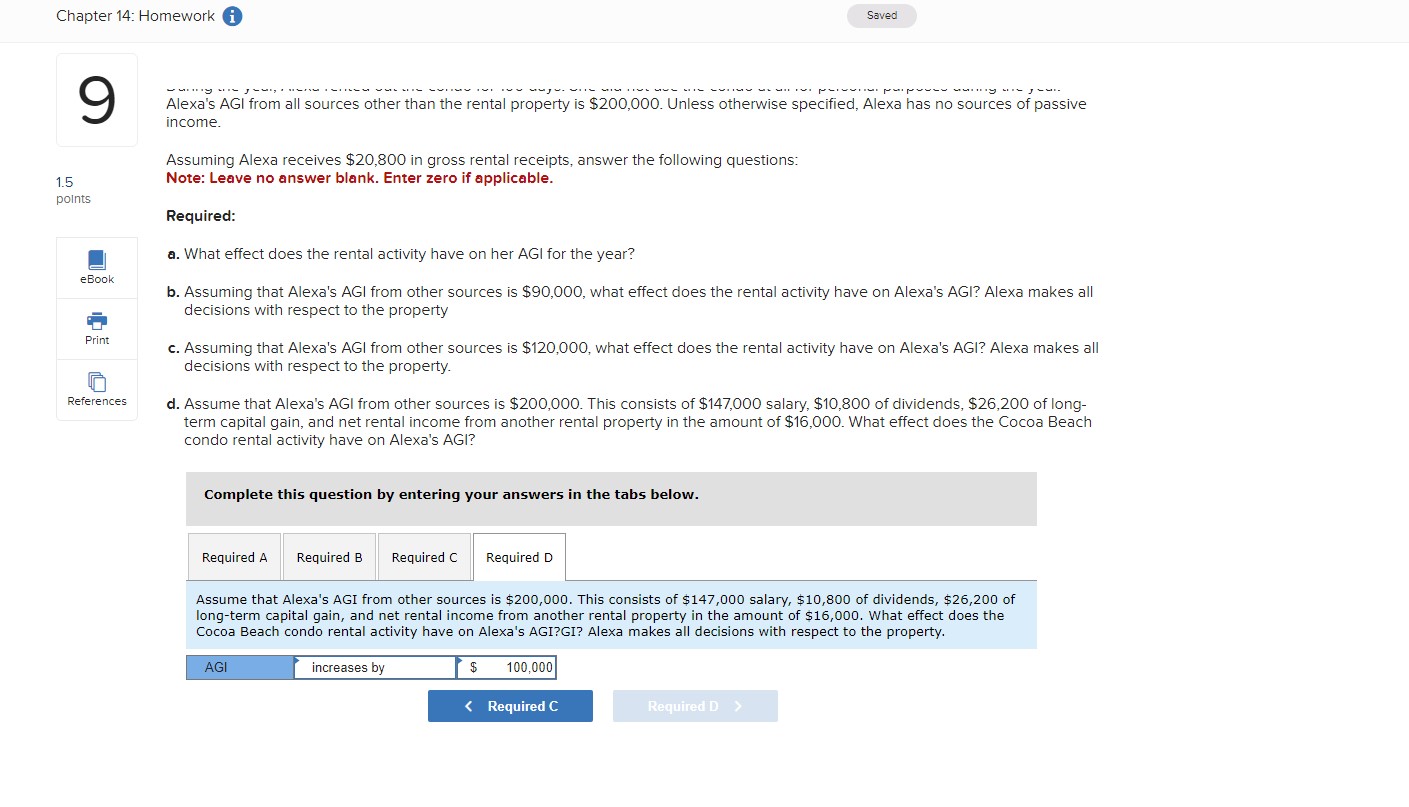 Alexa's AGI from all sources other than the rental | Chegg.com