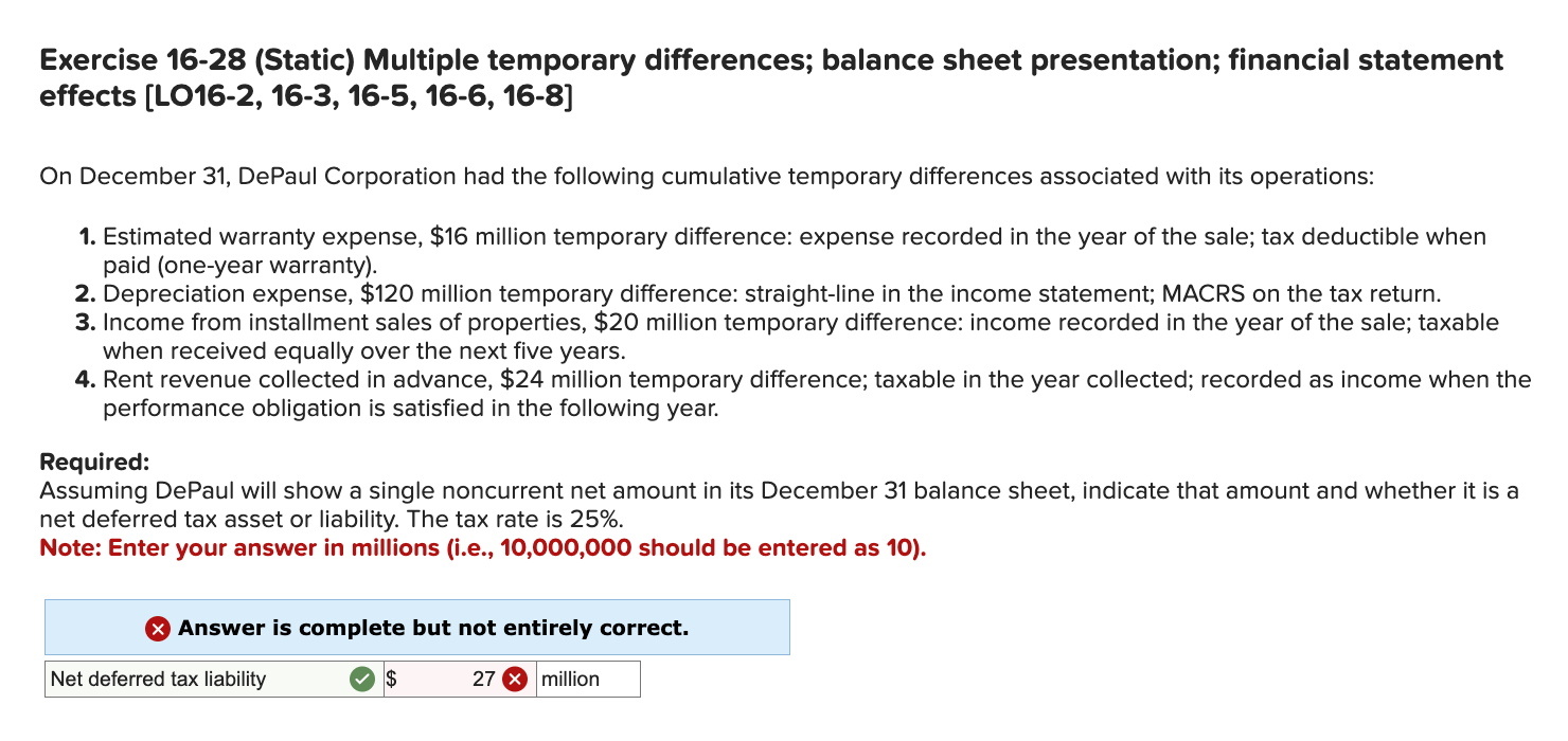 Solved Q5 Exercise 16-28 (Static) Multiple temporary | Chegg.com