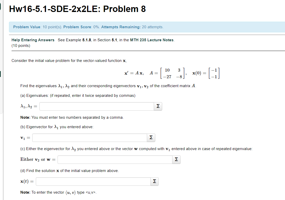 Solved Hw16-5.1-SDE-2x2LE: Problem 8 Problem Value: 10 | Chegg.com