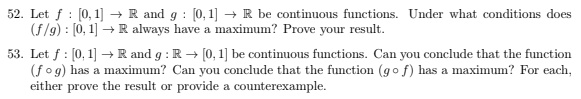 Solved 52. Let f:[0,1]→R and g:[0,1]→R be continuous | Chegg.com
