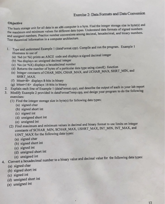 Exercise 2: Data Formats and Data Conversion | Chegg.com