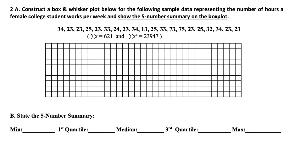 Solved 2 A. Construct a box & whisker plot below for the | Chegg.com