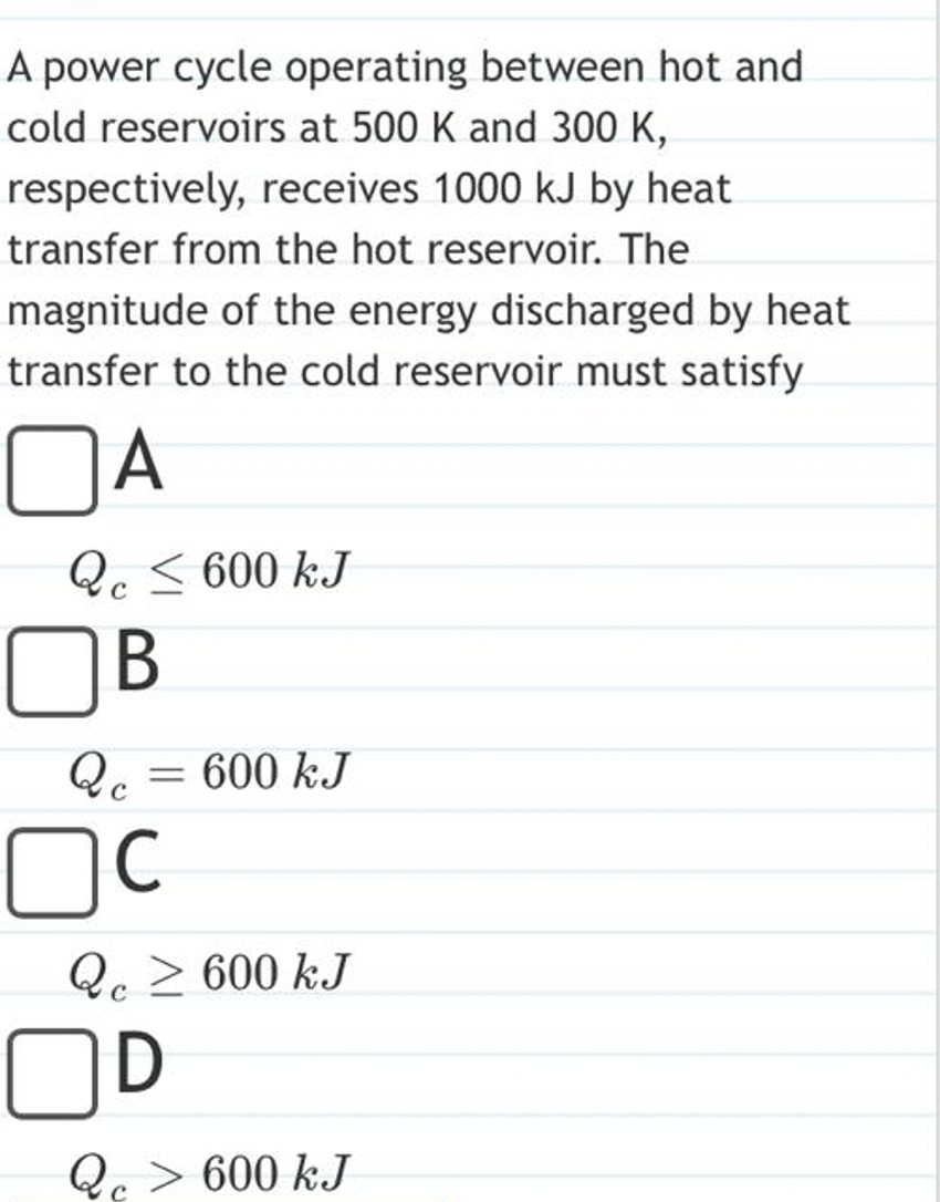 Solved A power cycle operating between hot andcold | Chegg.com
