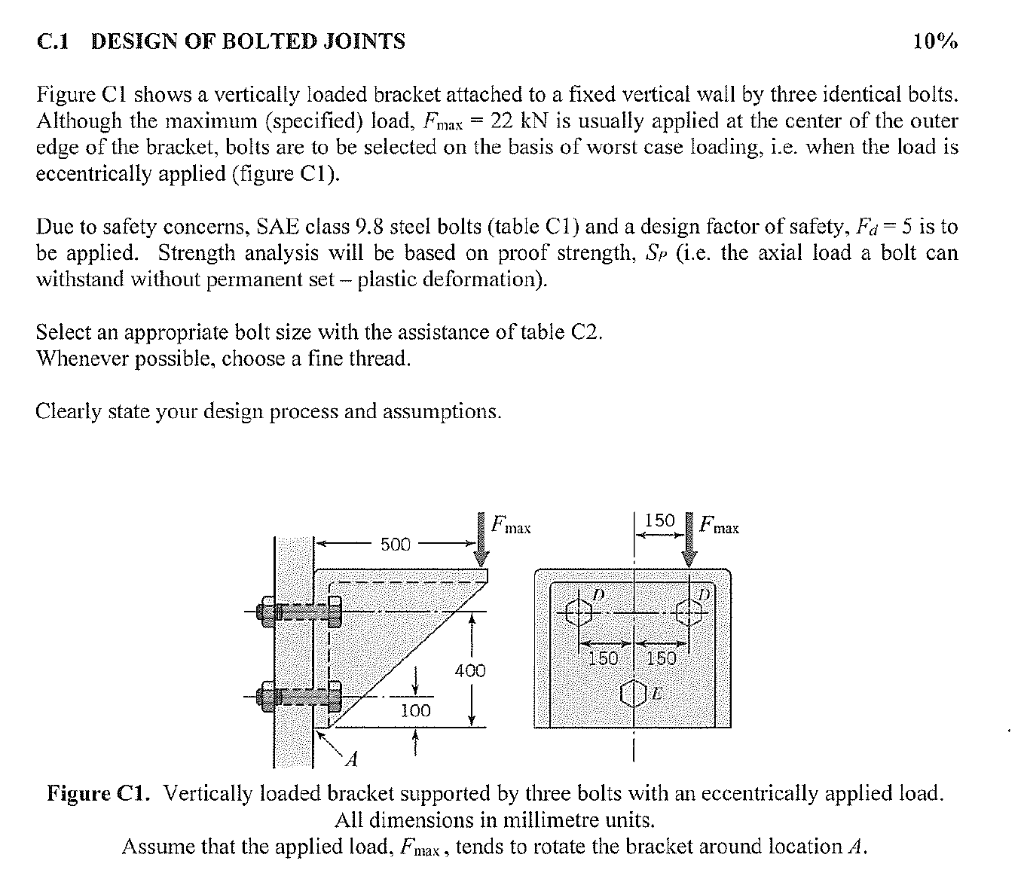 Solved C.1 DESIGN OF BOLTED JOINTS 10% Figure CI shows a | Chegg.com
