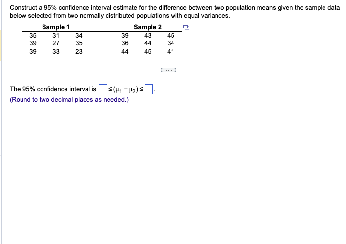 Solved Construct a 95\% confidence interval estimate for the | Chegg.com