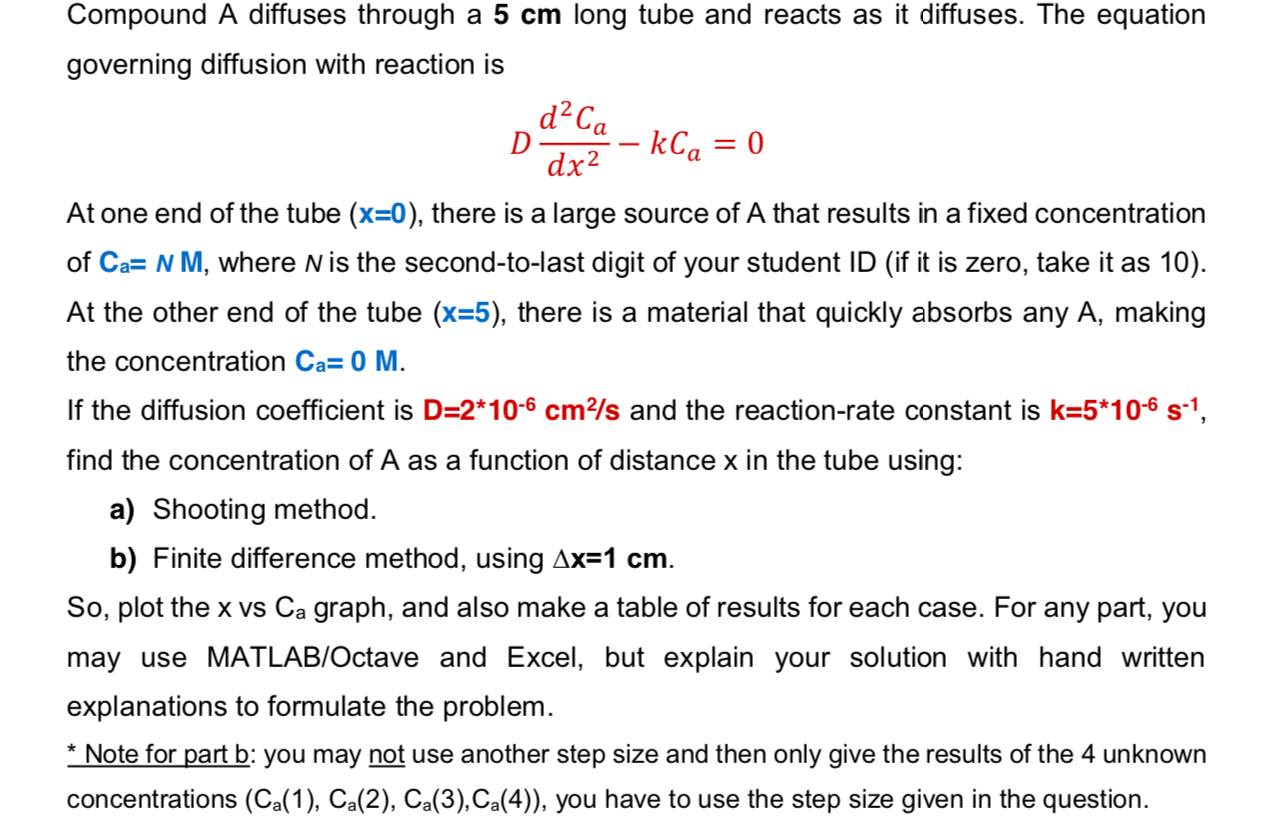 Compound A Diffuses Through A 5 Cm Long Tube And Chegg