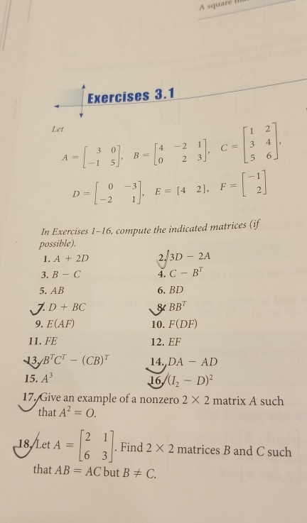 Solved A square Exercises 3.1 c = 1 3 5 (4 -2 11 Polo 2 3 2 | Chegg.com