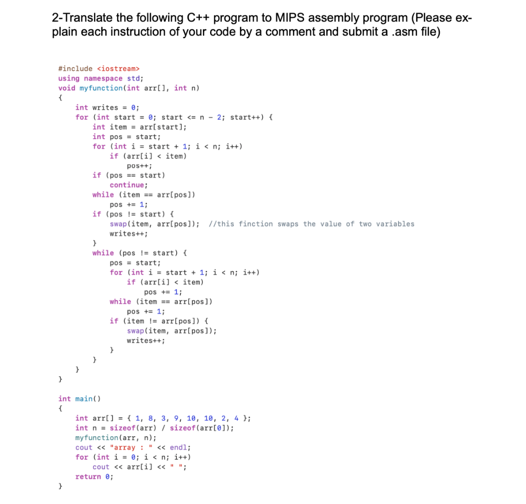2-Translate the following C++ program to MIPS | Chegg.com