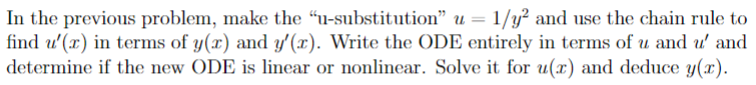 Solved In the previous problem, make the "u-substitution" | Chegg.com