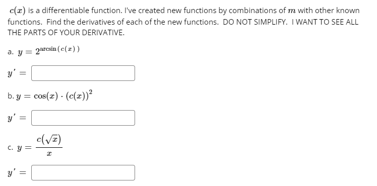 Solved c(x) is a differentiable function. I've created | Chegg.com