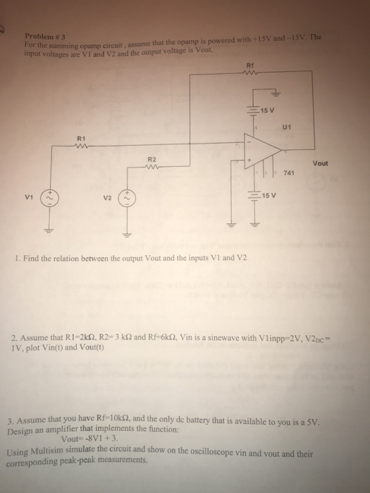 Solved Problem # 3 assume that the opamp is powered with+15V | Chegg.com