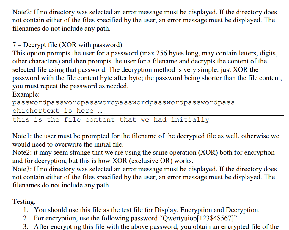 Solved 6- Encrypt file (XOR with password) This option | Chegg.com