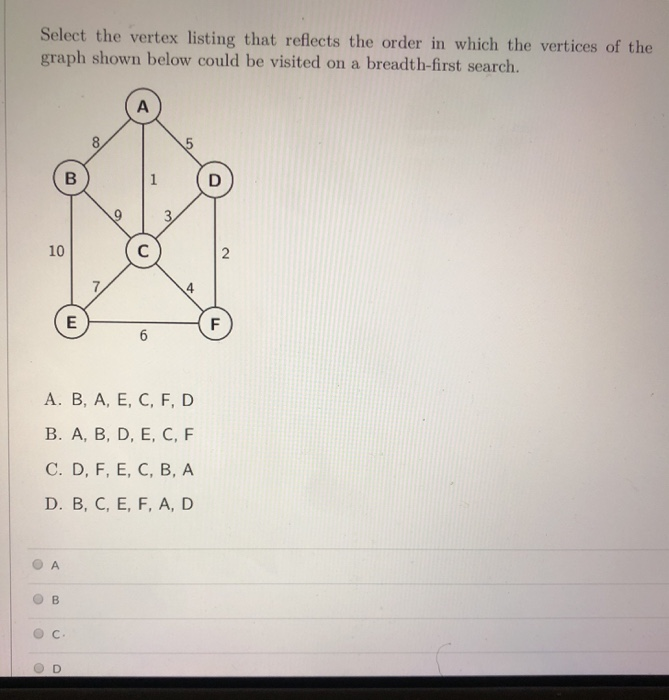 Solved Select the vertex listing that reflects the order in | Chegg.com