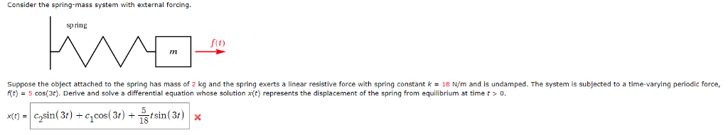 Solved Consider the spring-mass system with external | Chegg.com