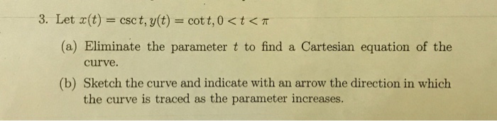 Solved Let x(t) = csc t, y(t) = cot t, 0