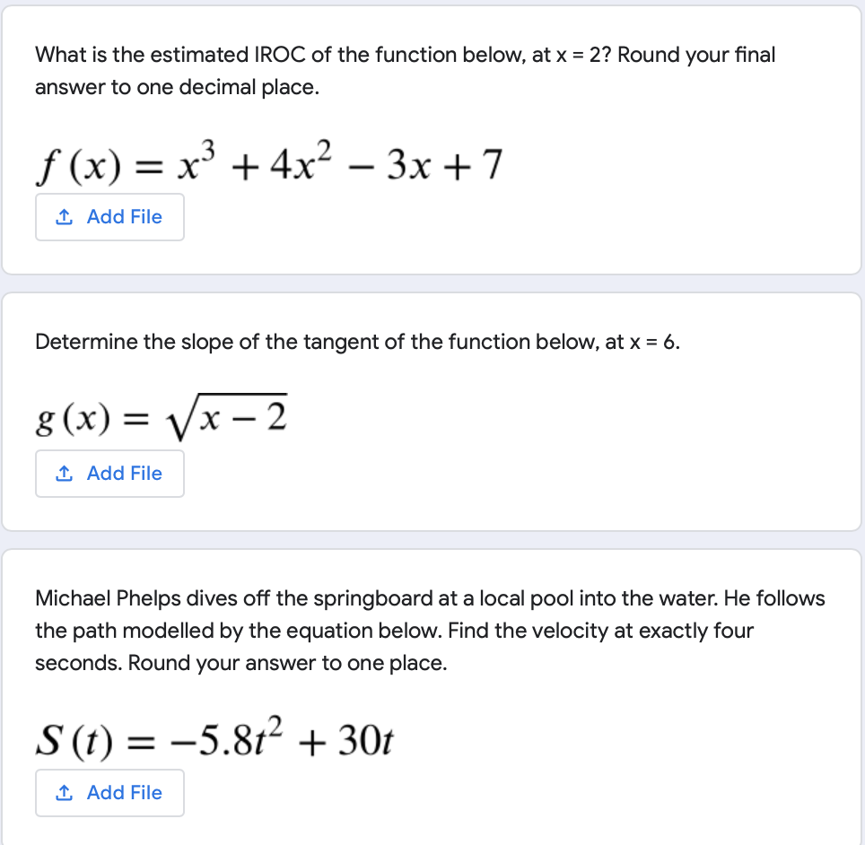 Solved What is the estimated IROC of the function below, at | Chegg.com