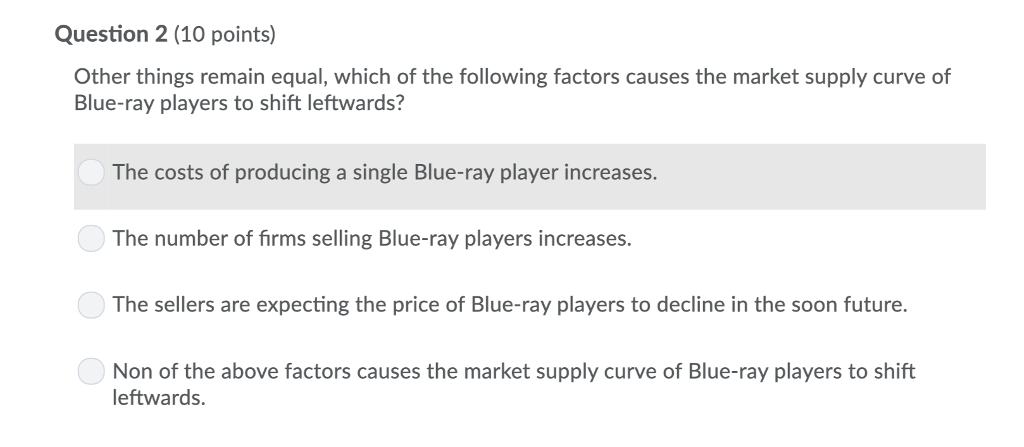 Solved Question 2 (10 points) Other things remain equal, | Chegg.com