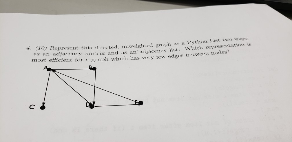 Solved . (10) Represent this directed, unweighted graph as a | Chegg.com