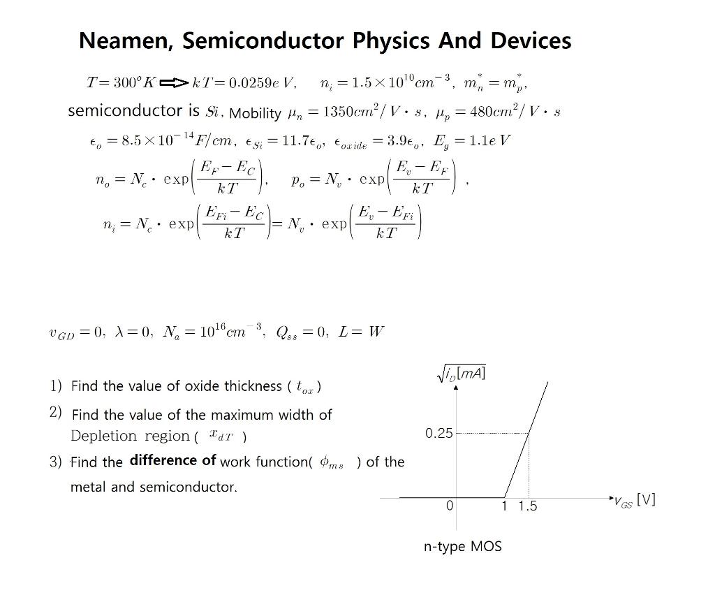 Solved Neamen, Semiconductor Physics And Devices 3 =m T= | Chegg.com