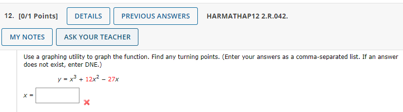 Solved 12. [0/1 Points] DETAILS PREVIOUS ANSWERS HARMATHAP12 | Chegg.com