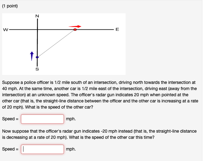 Solved (1 point) w Suppose a police officer is 1/2 mile | Chegg.com