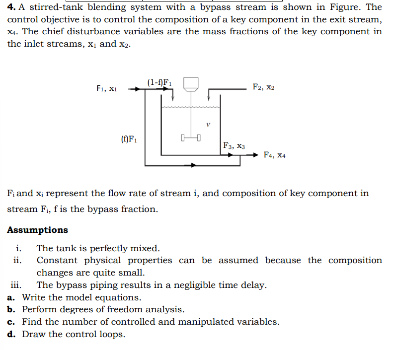 Solved 4. A stirred-tank blending system with a bypass | Chegg.com