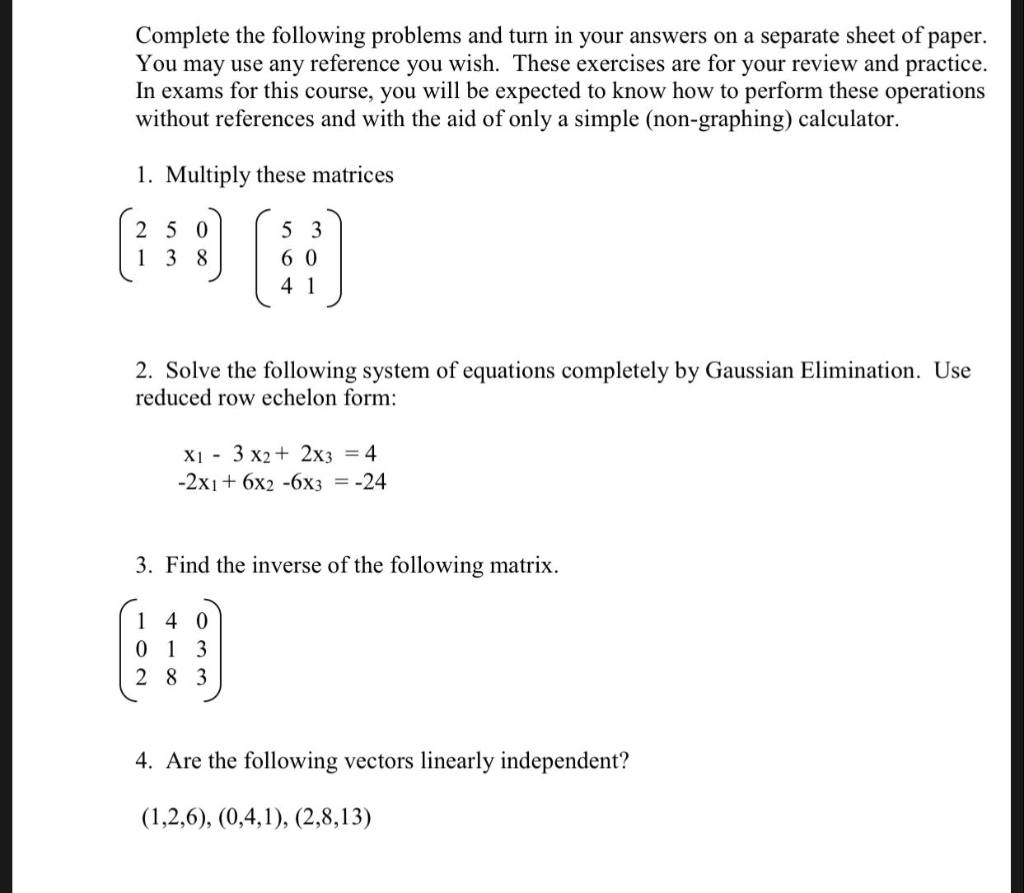 Solved Complete the following problems and turn in your | Chegg.com