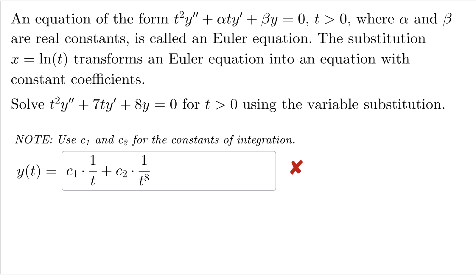 Solved An equation of the form t2y′′+αty′+βy=0,t>0, where α | Chegg.com