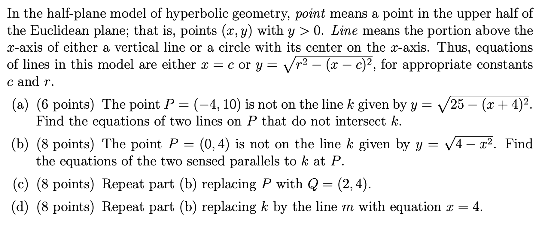 Solved ва. In the half-plane model of hyperbolic geometry, | Chegg.com